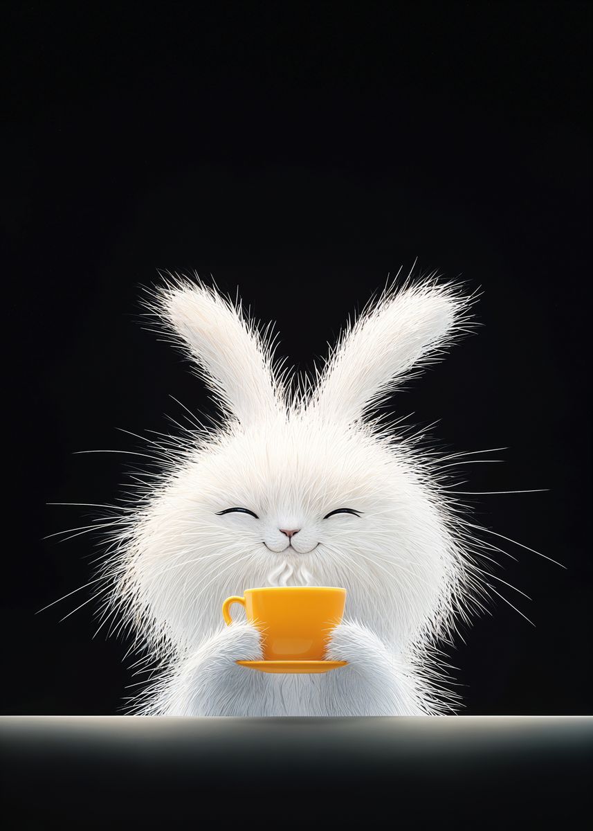 'Cute Bunny with Coffee' Poster, picture, metal print, paint by ...