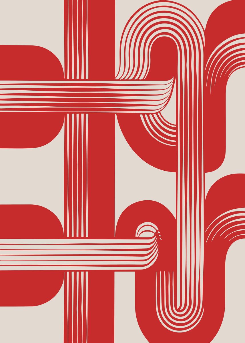 'Abstract Retro Geometric Lines in Bold Red' Poster, picture, metal ...