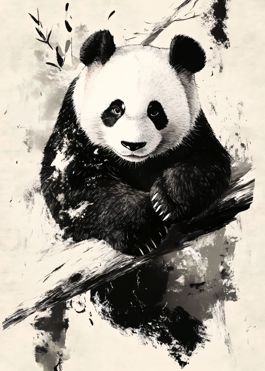 'Panda in Ink Wash' Poster, picture, metal print, paint by K3xiao ...