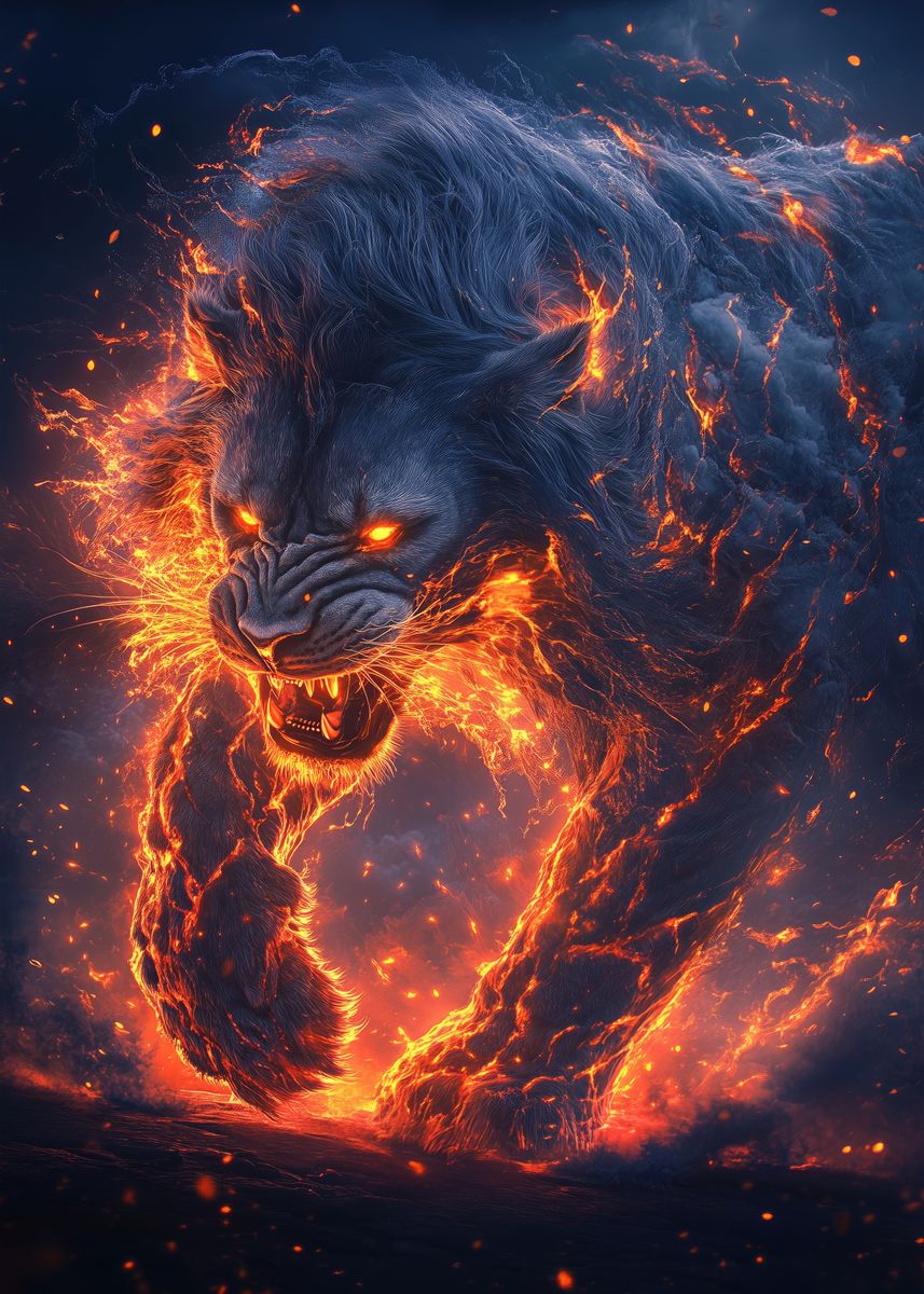 'Fiery Black Lion' Poster, picture, metal print, paint by Wall Harmonic ...