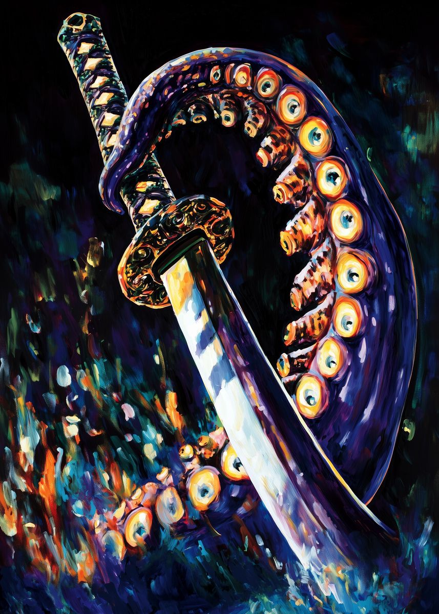 'Samurai Sword and Octopus' Poster, picture, metal print, paint by ...