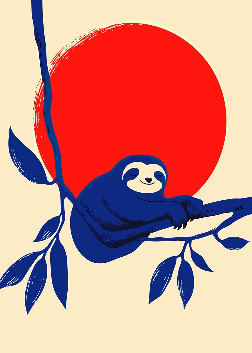 'Sloth Sunset' Poster, picture, metal print, paint by Erzebet Prikel ...