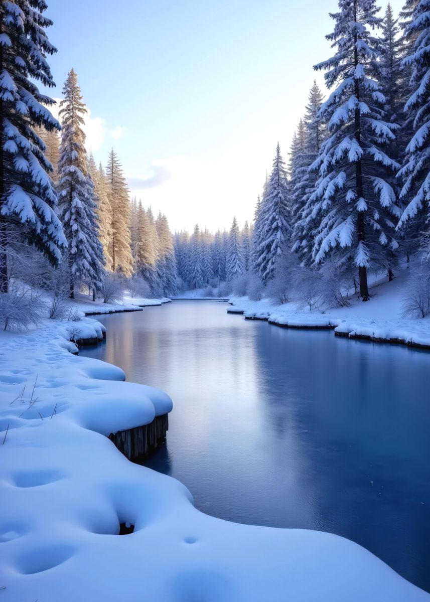 'Snowy Forest River' Poster, picture, metal print, paint by Isaac ...