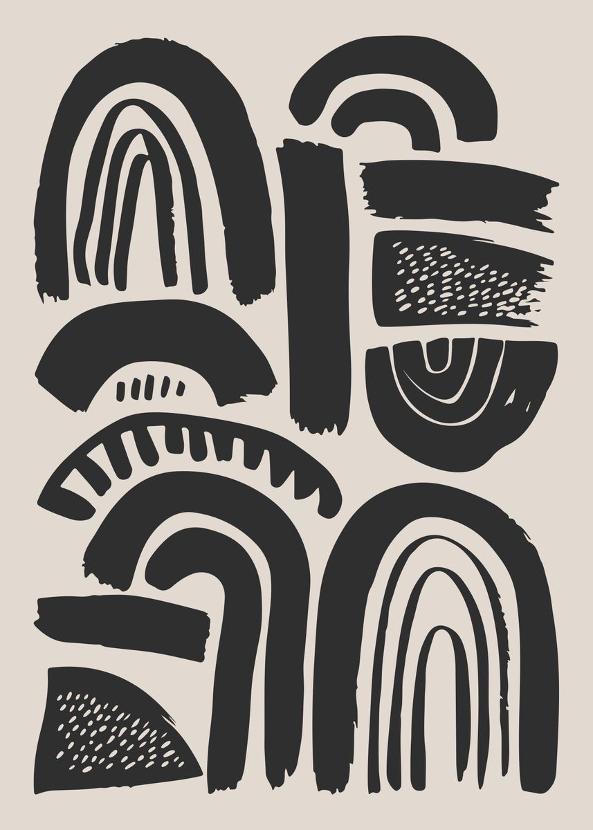 'Bold Abstract Arch Patterns in Black and Beige' Poster, picture, metal ...