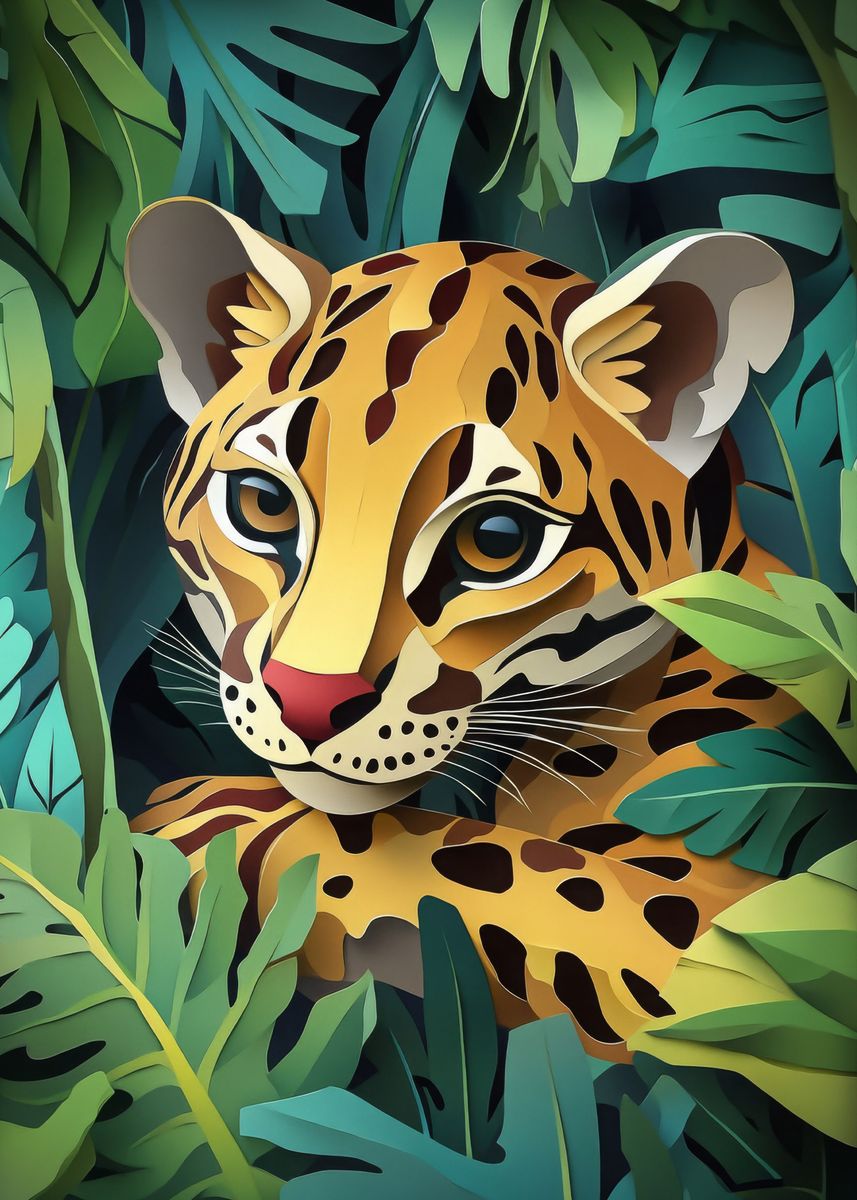 'Ocelot in Jungle Foliage' Poster, picture, metal print, paint by Mason ...