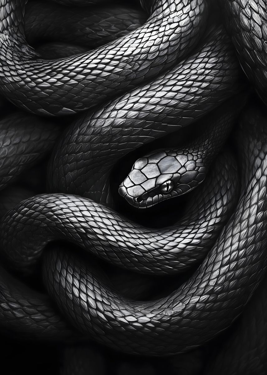 'Black Snake Coiled' Poster, picture, metal print, paint by Elipscease ...