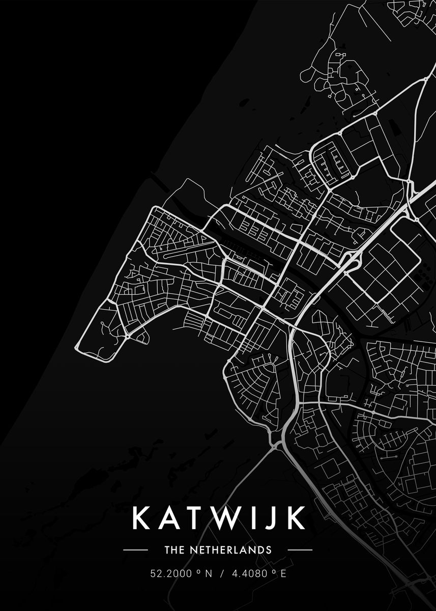 'Katwijk City Map Dark' Poster, picture, metal print, paint by MVDZ ...