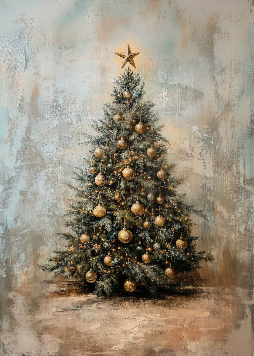 'Golden Christmas Tree' Poster, picture, metal print, paint by Kimora ...