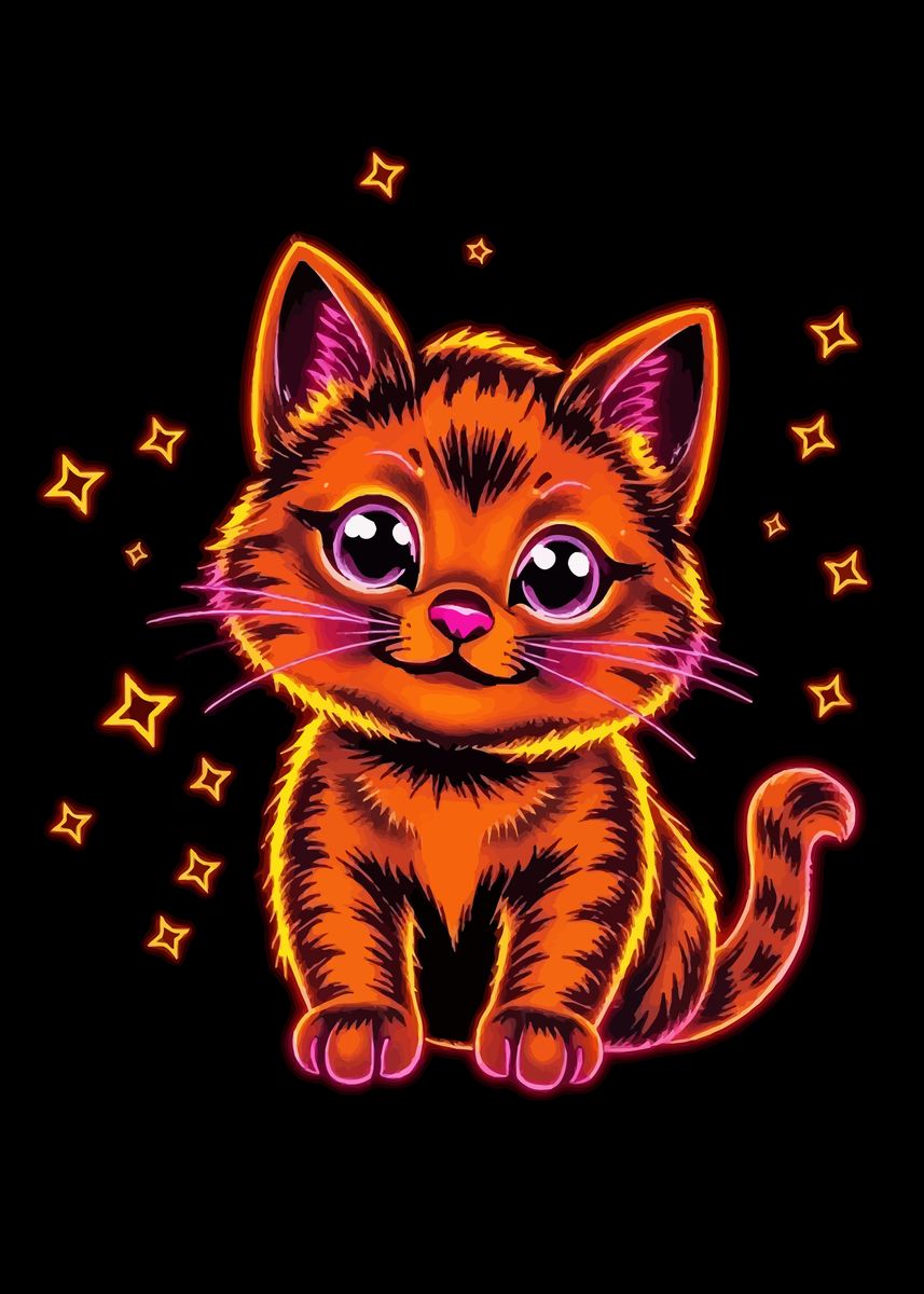 'Neon Kitten' Poster, picture, metal print, paint by DUMBROS | Displate