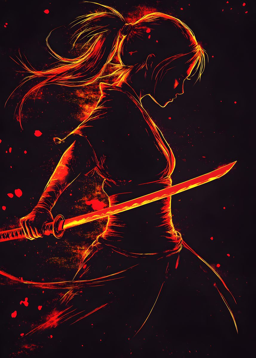 'Fiery Samurai Woman' Poster, picture, metal print, paint by Elopxl ...