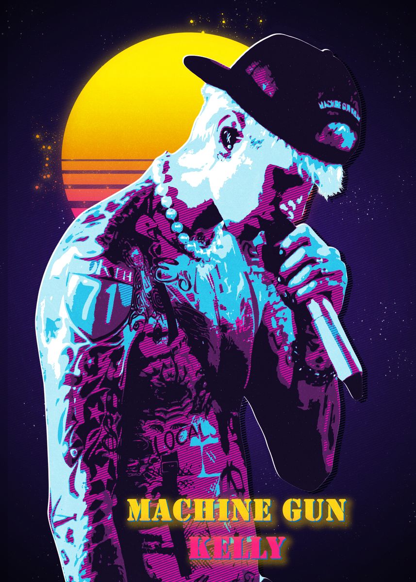 'Machine Gun Kelly Retro Art' Poster, picture, metal print, paint by ...