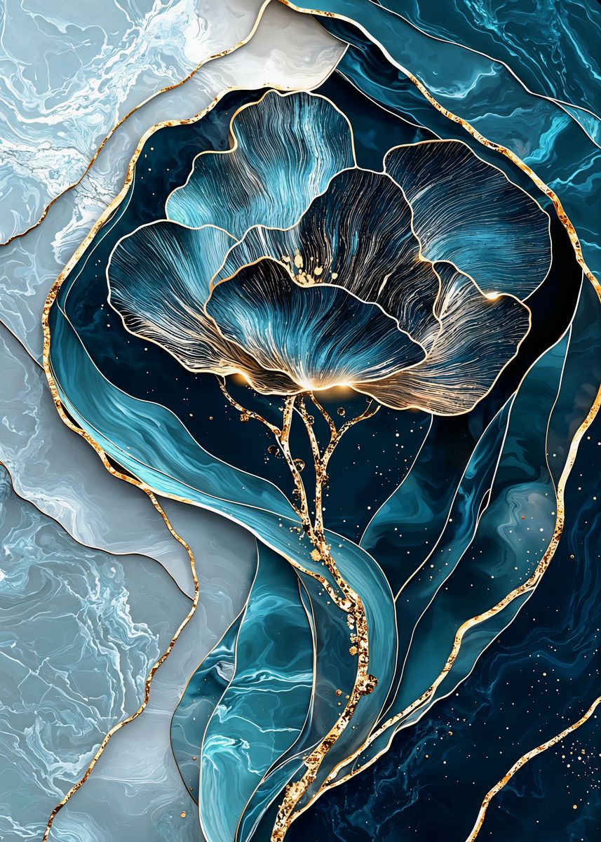 'Kintsugi Abstract Flower' Poster, picture, metal print, paint by ...