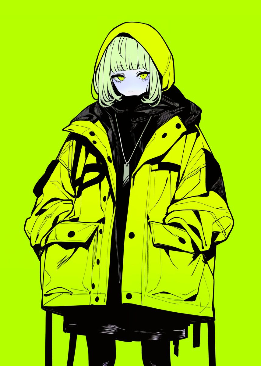 'Neon Green Anime Girl' Poster, picture, metal print, paint by Tomorrow ...
