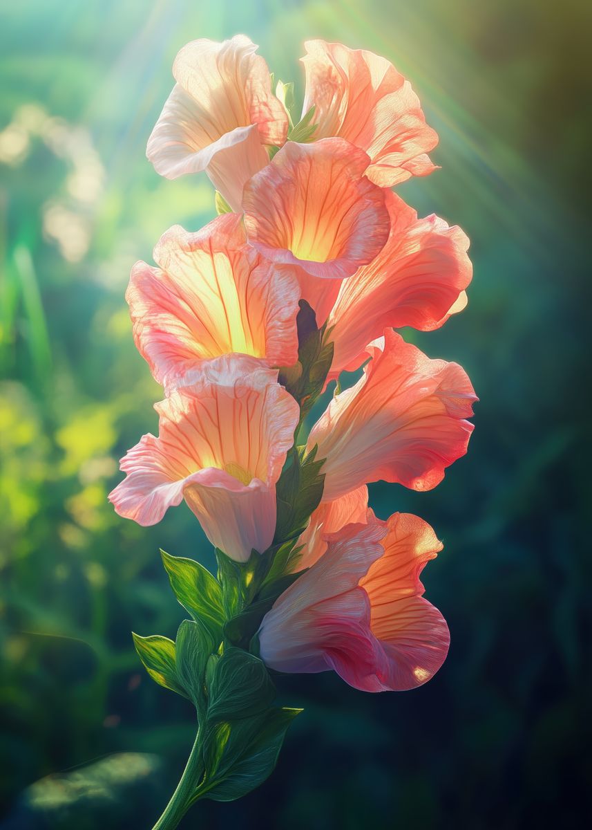 'Peach Snapdragon Blossom in Sunlight' Poster, picture, metal print ...