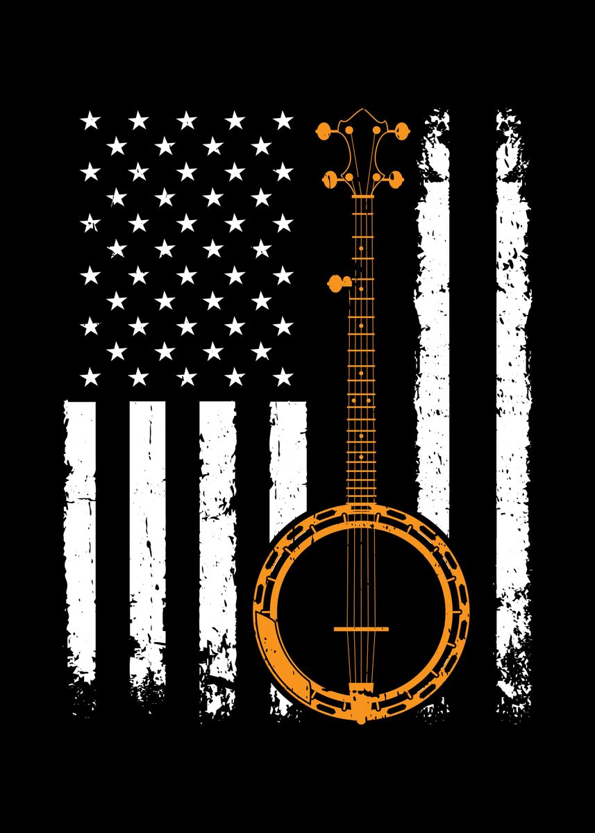 'American Banjo Flag' Poster, picture, metal print, paint by RockstaaR ...