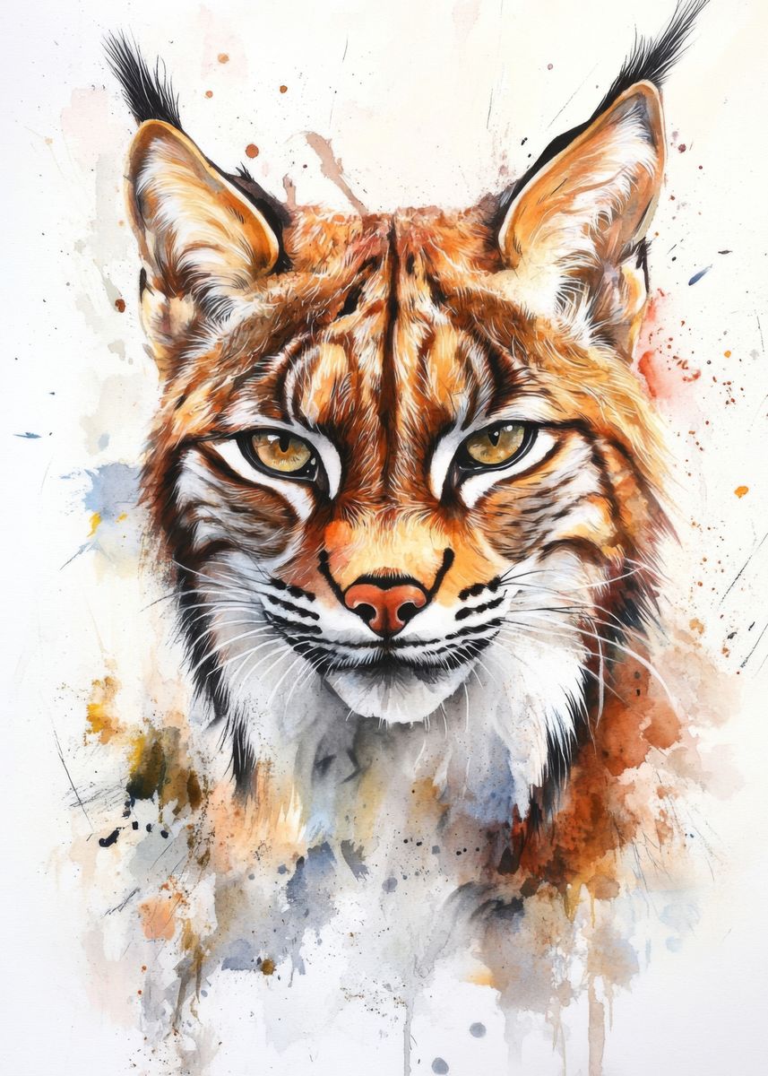 'Lynx Watercolor Portrait' Poster, picture, metal print, paint by ...