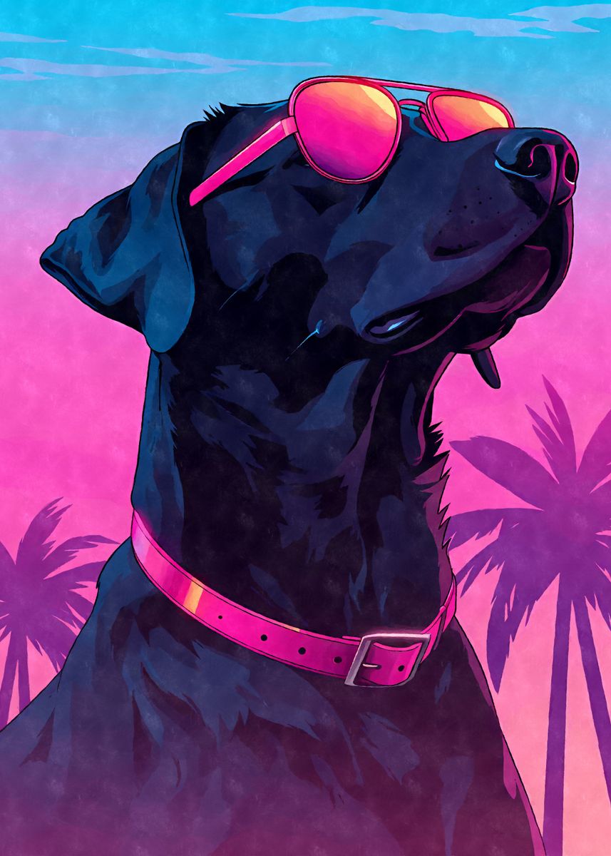 'Labrador Retriever Retro 80s' Poster, picture, metal print, paint by ...