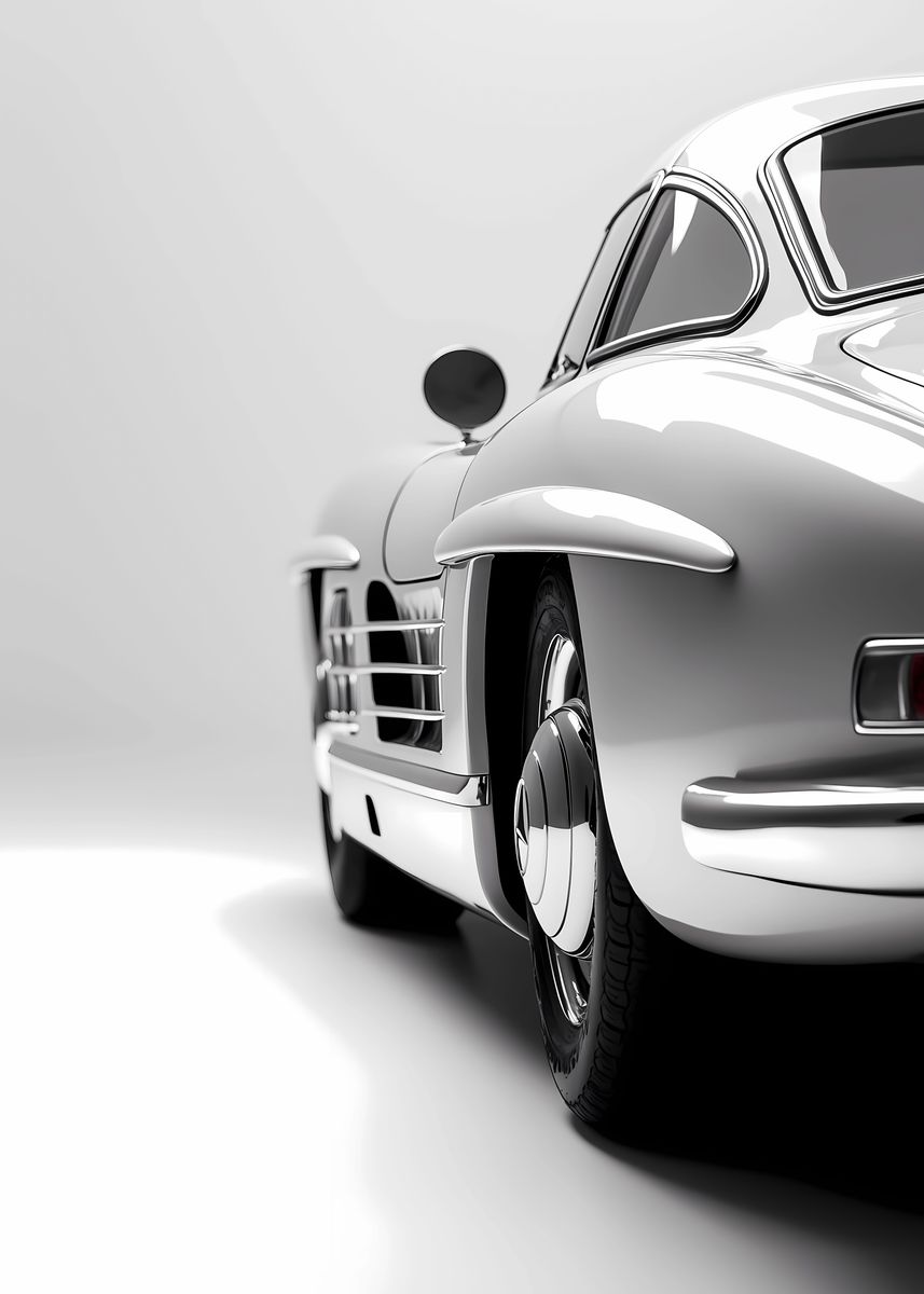 'Classic Silver Mercedes 300 SL Gullwing' Poster, picture, metal print ...