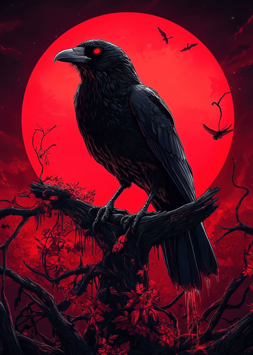 'Raven And Blood Moon' Poster, picture, metal print, paint by TESSERACT ...