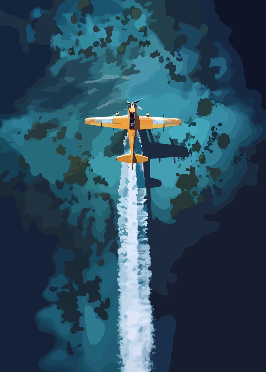 'Yellow Plane Over Water' Poster, picture, metal print, paint by sotto ...
