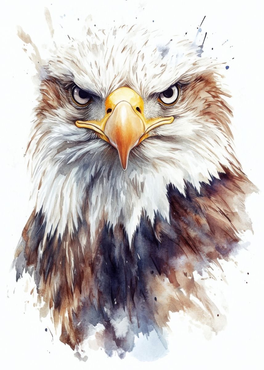 'Watercolor Bald Eagle Portrait' Poster, picture, metal print, paint by ...