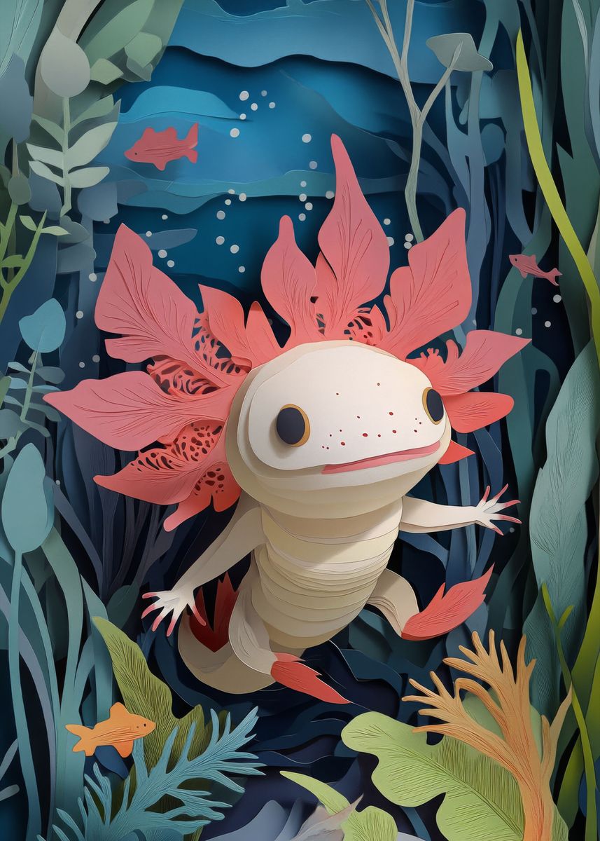 'Papercut Axolotl' Poster, picture, metal print, paint by Mason Clark ...