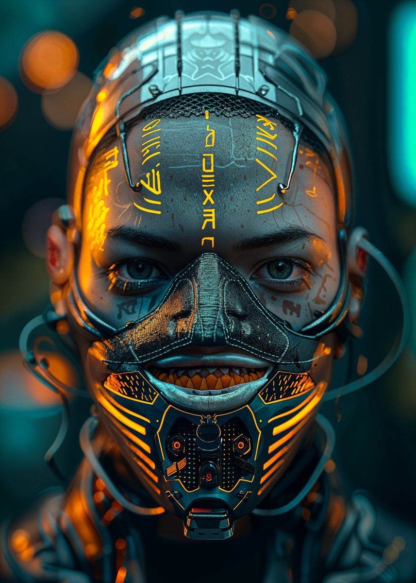 'Cyberpunk Face Mask' Poster, picture, metal print, paint by SuperNova ...