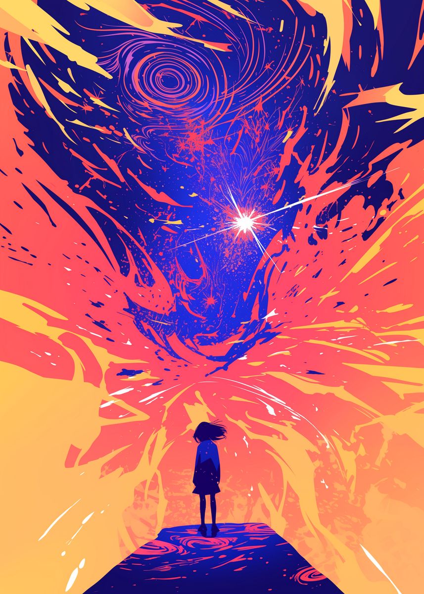 'Girl Facing Cosmic Vortex' Poster, picture, metal print, paint by ...
