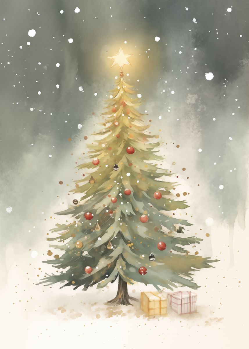 'Christmas Tree Watercolor' Poster, picture, metal print, paint by ...