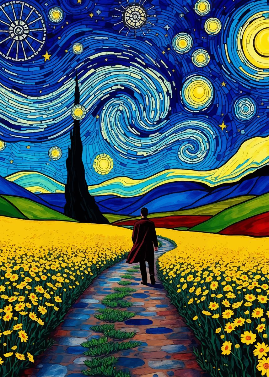 'Starry Night Path' Poster, picture, metal print, paint by DUMBROS ...