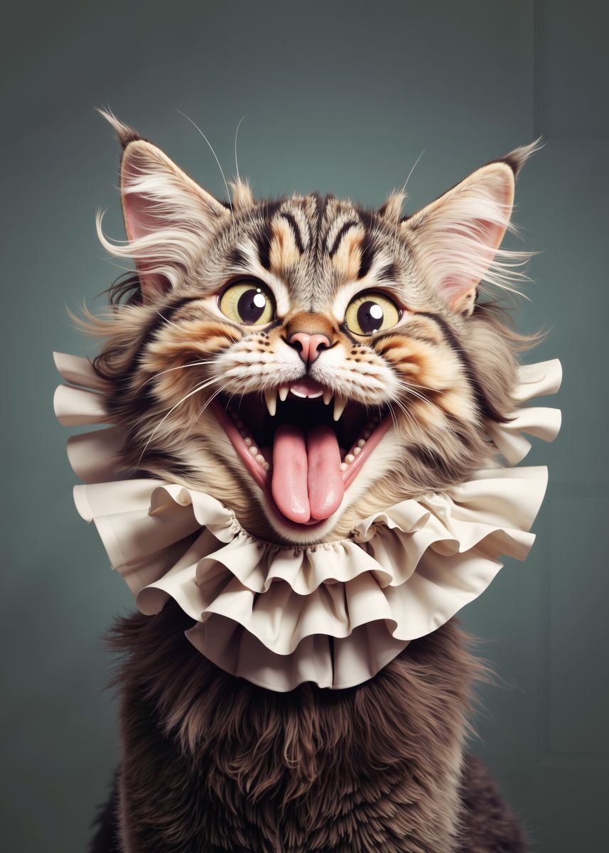 'Funny Cat in Ruffled Collar' Poster, picture, metal print, paint by ...
