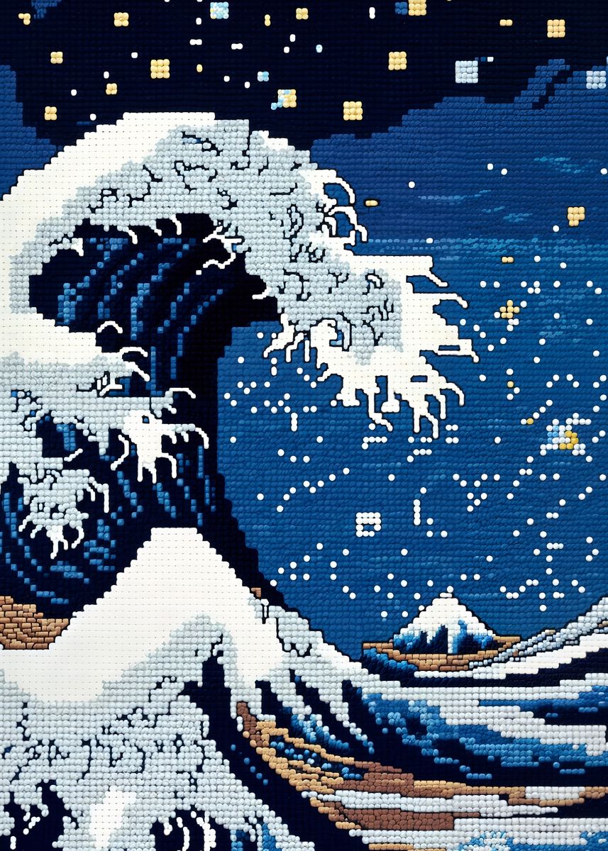 'The Great Wave Cross Stitch' Poster, picture, metal print, paint by ...