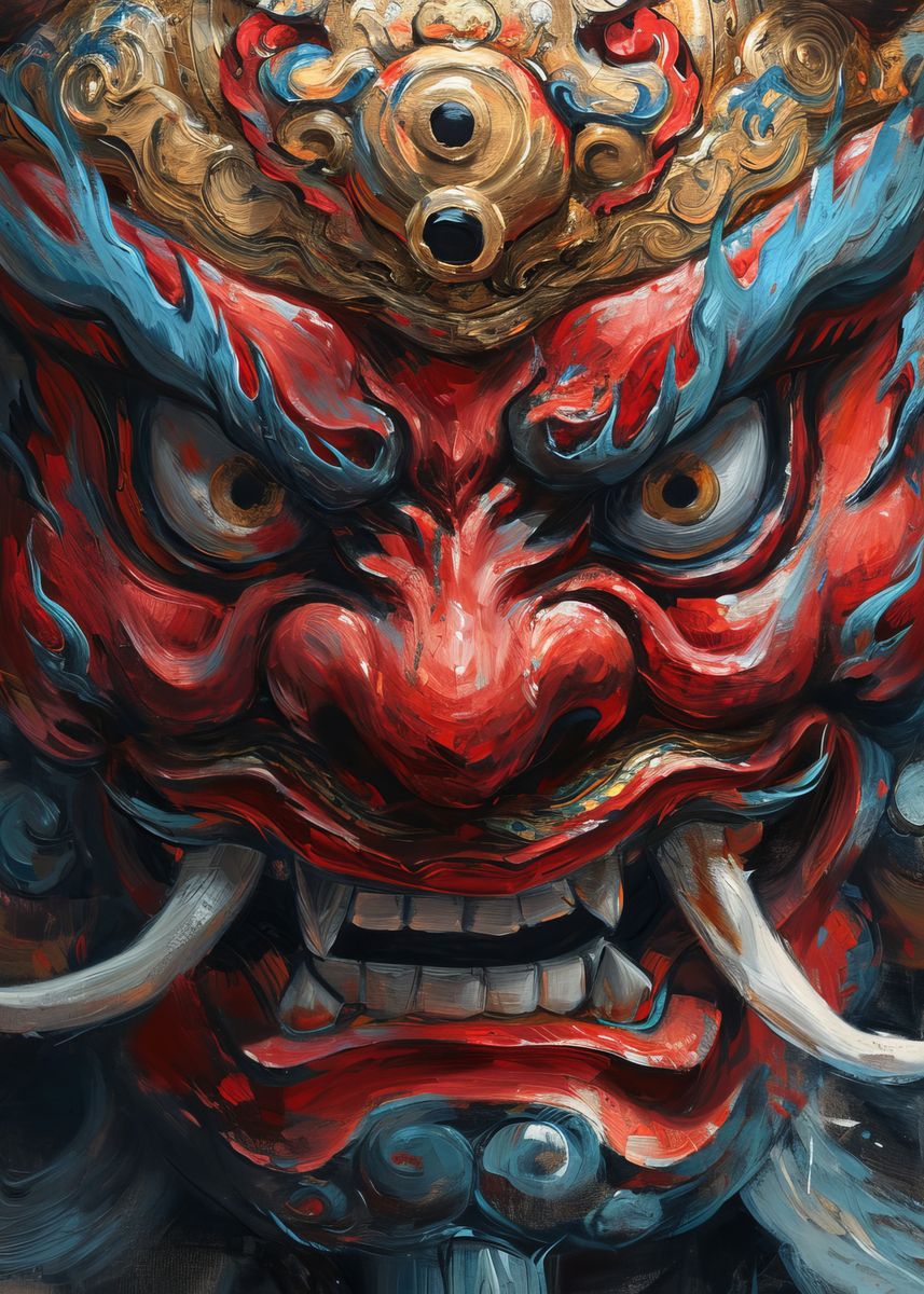 'Japanese Oni Mask' Poster, picture, metal print, paint by Tesiga ...