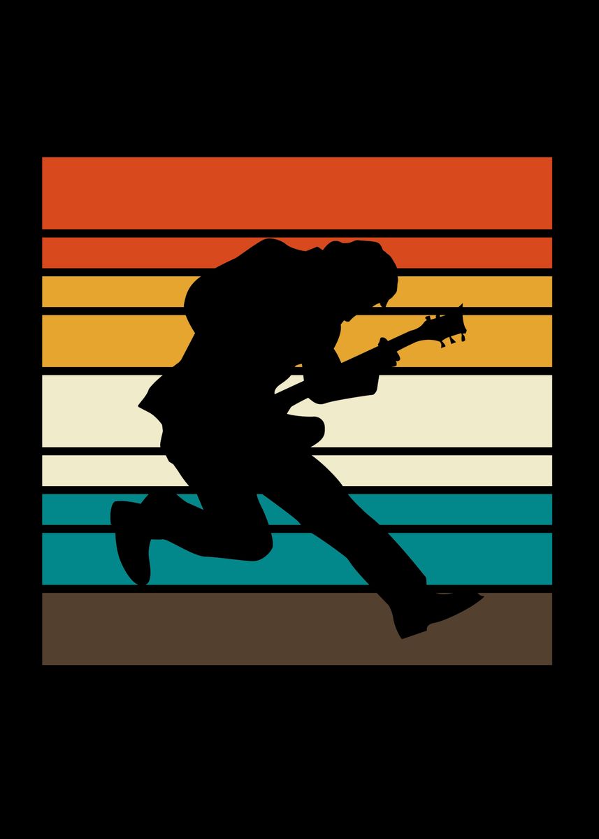 'Guitarist Silhouette Retro' Poster, picture, metal print, paint by ...