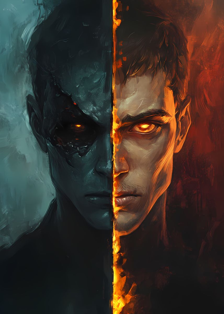 'Two Worlds in One Face: A Stunning Split Portrait' Poster, picture ...