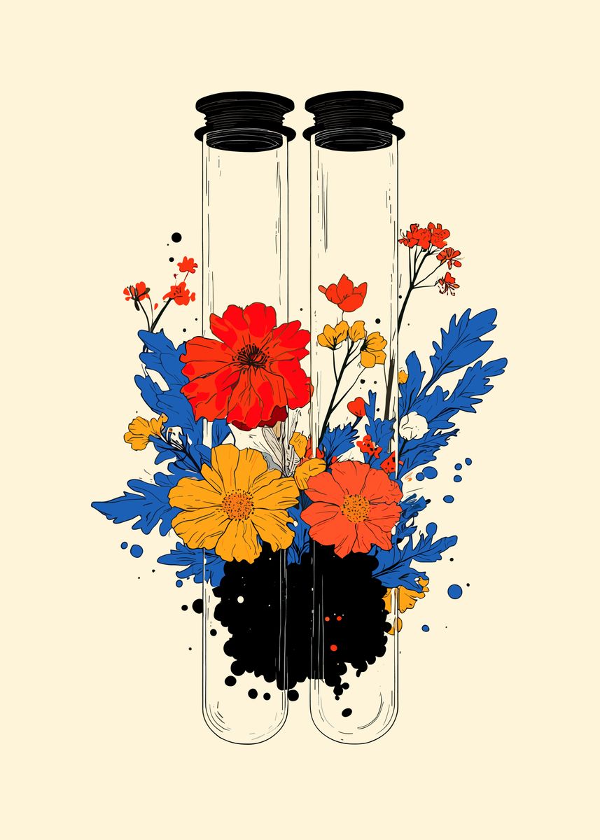 'Floral Test Tubes' Poster, picture, metal print, paint by Erzebet ...