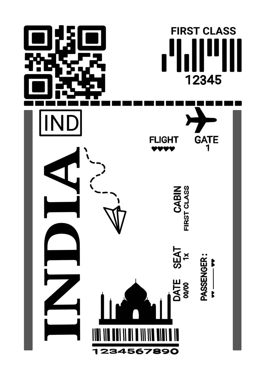 'India Flight Ticket' Poster, picture, metal print, paint by Anam Hanif ...
