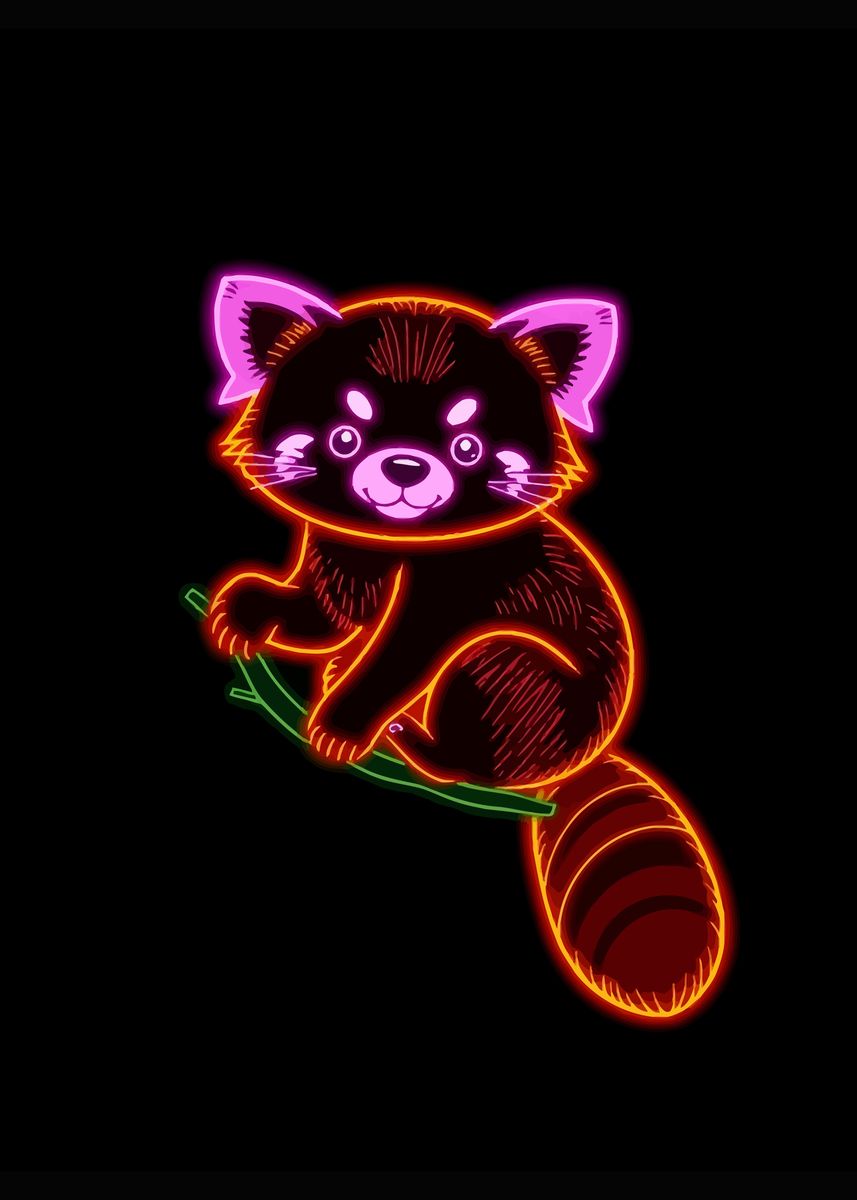 'Neon Red Panda' Poster, picture, metal print, paint by MIROKU | Displate