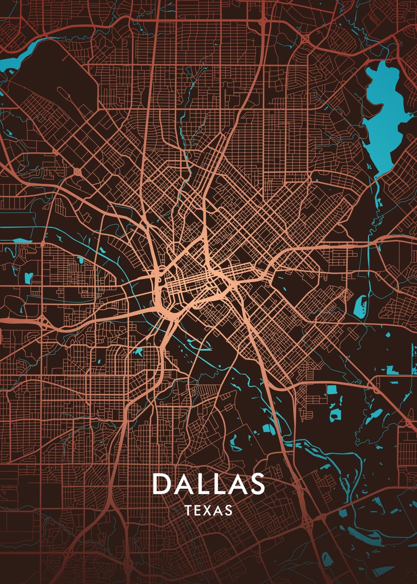 'Dallas City Map' Poster, picture, metal print, paint by Miracle Studio ...