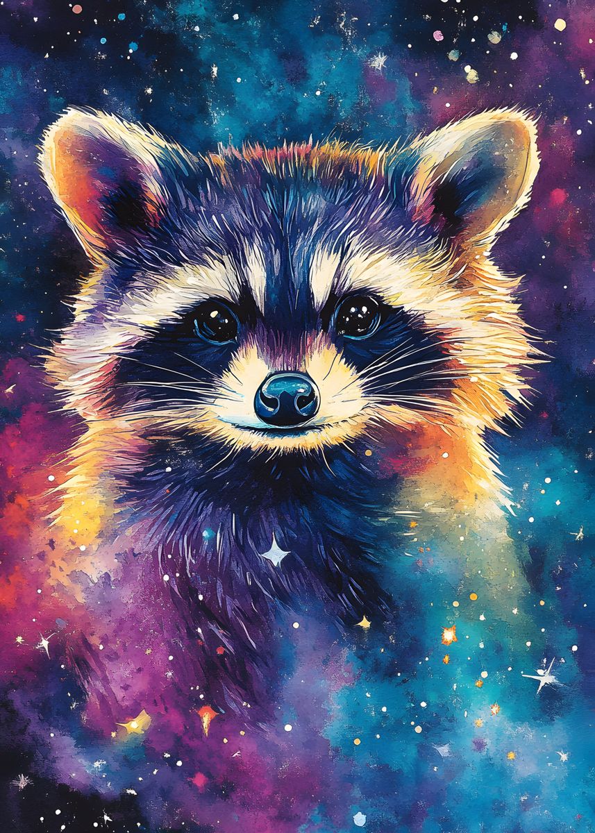 'Colorful Space Raccoon Watercolor' Poster, picture, metal print, paint ...