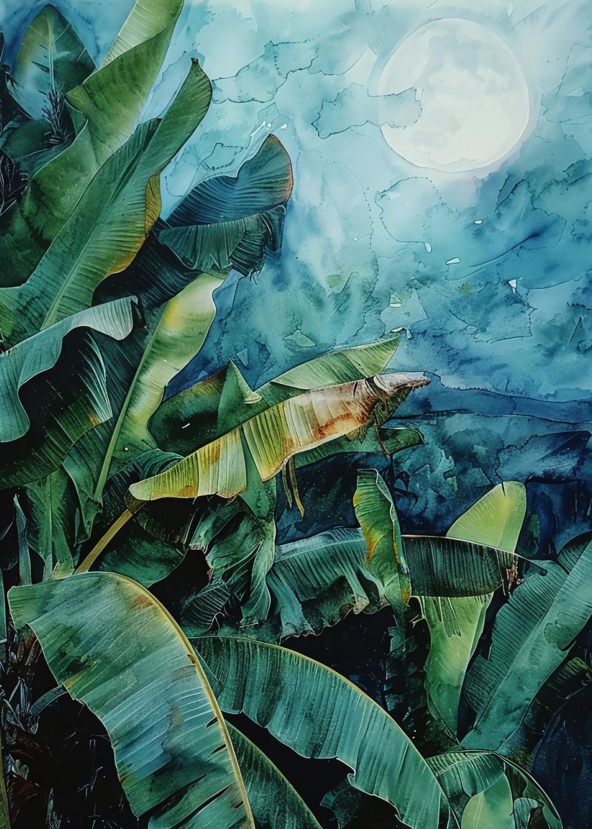 'Tropical Moonlight' Poster, picture, metal print, paint by JUSTYNA ...