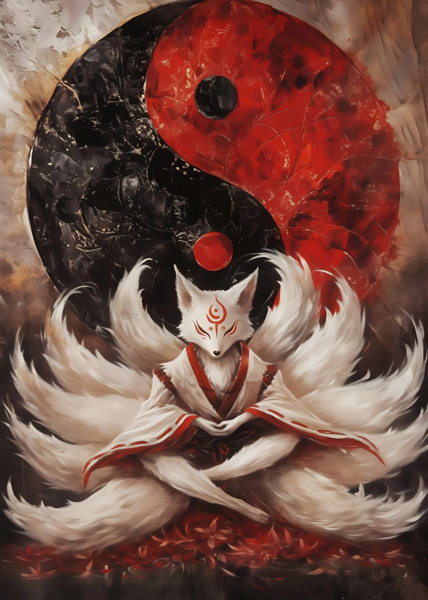 'Nine-Tailed Fox Yin Yang' Poster, picture, metal print, paint by ...