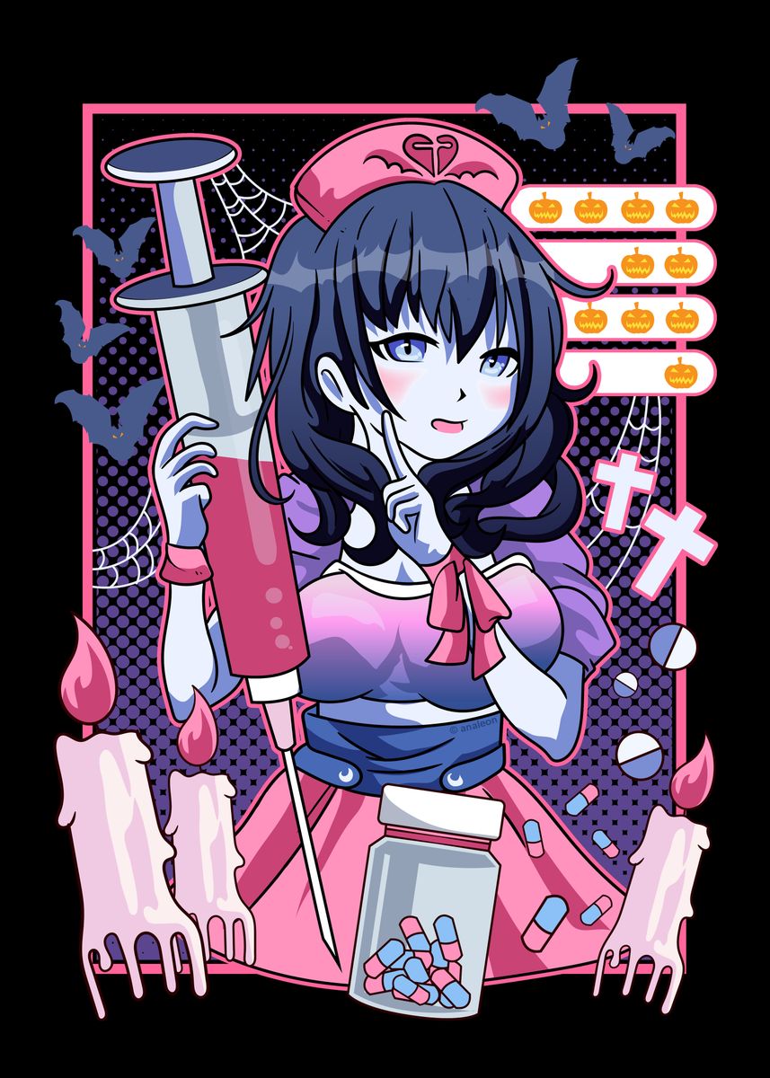 'Halloween Pastel Goth Anime Girl Nurse' Poster, picture, metal print ...