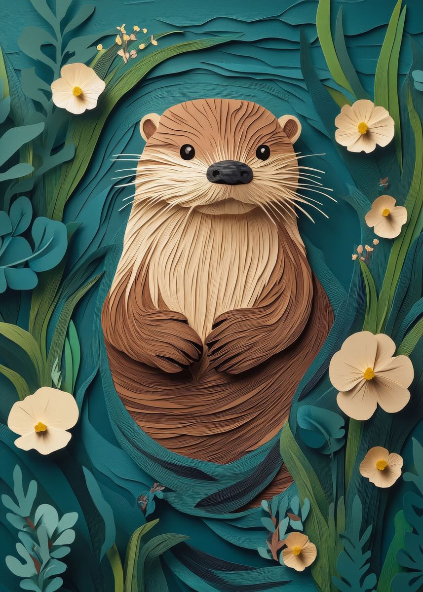 'Papercraft Otter' Poster, picture, metal print, paint by Mason Clark ...
