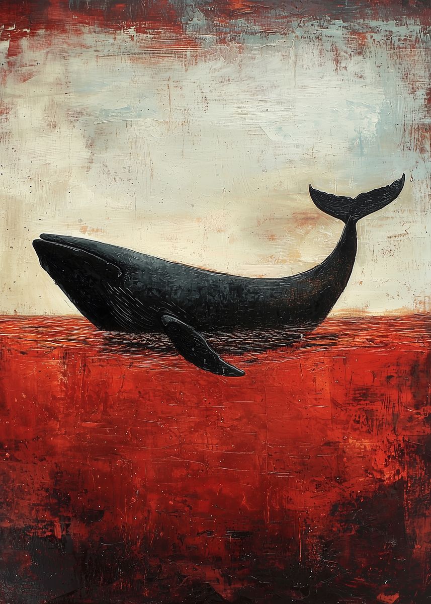 'Whale in Red Water' Poster, picture, metal print, paint by Tesiga ...