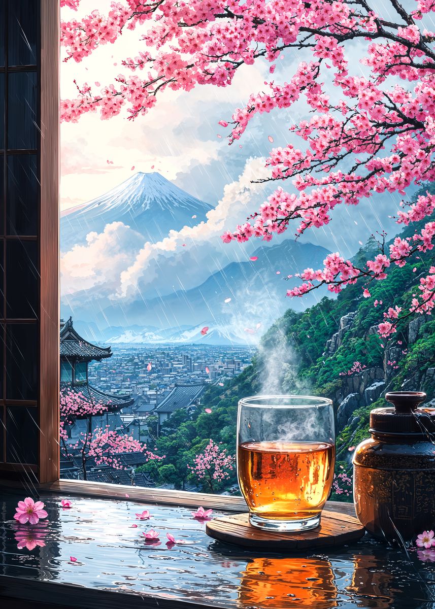 'Japanese rainy landscape' Poster, picture, metal print, paint by Adel ...