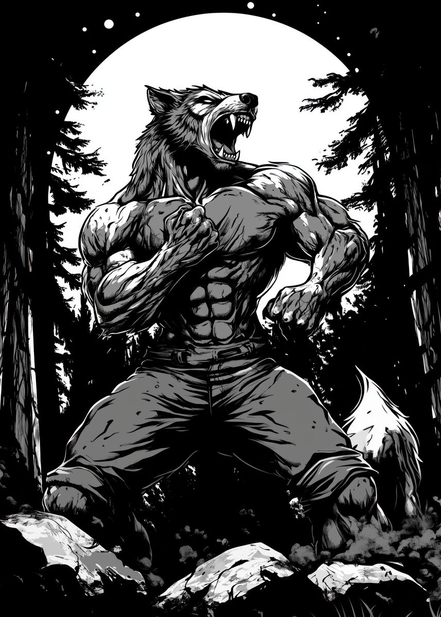 'Werewolf Howl' Poster, picture, metal print, paint by ArtVibe | Displate