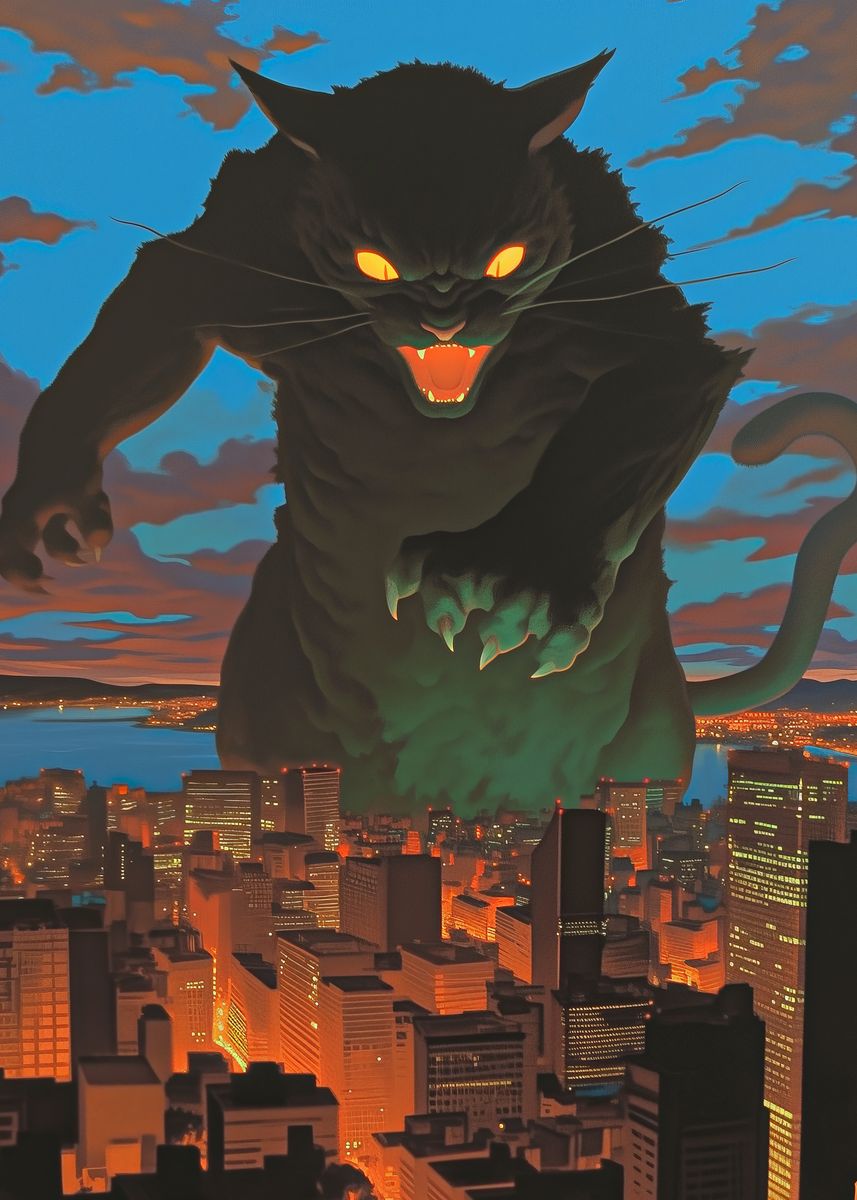 'Giant Cat Monster' Poster, picture, metal print, paint by Lorence ...