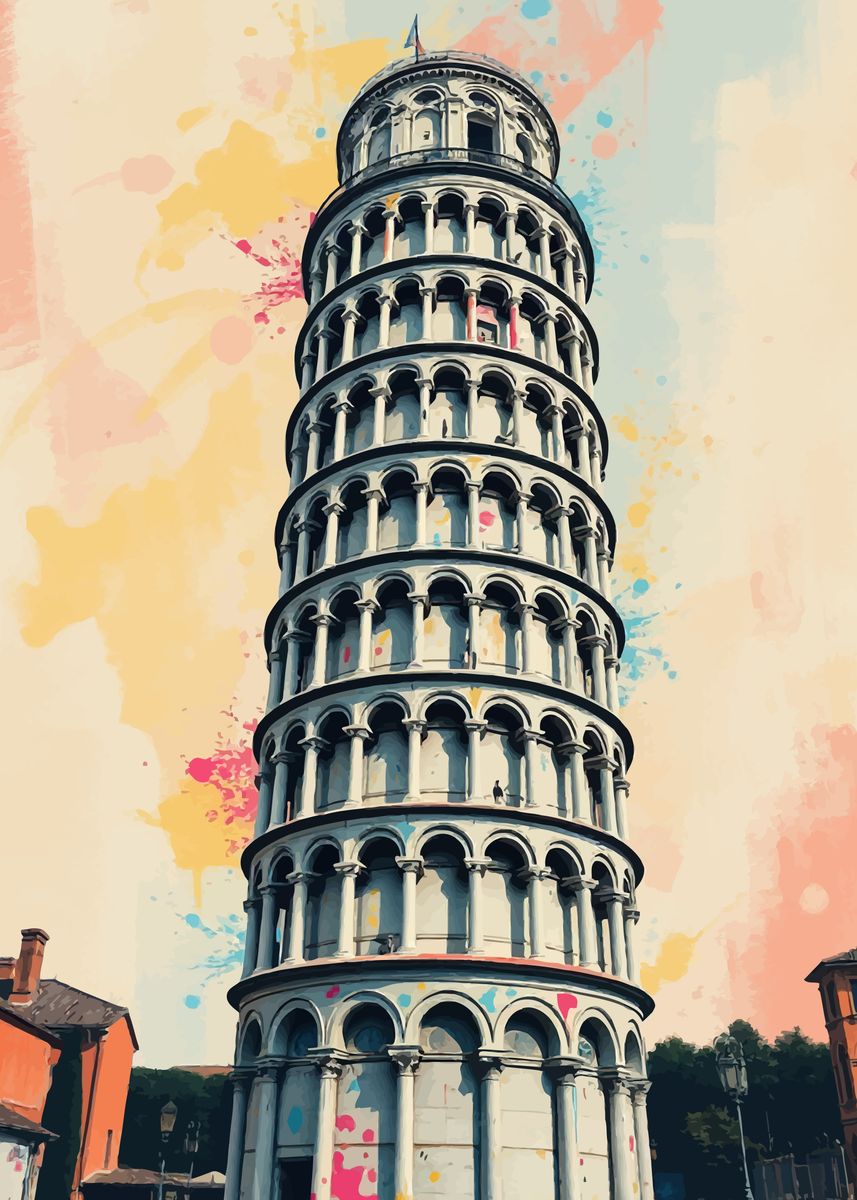 'Leaning Tower of Pisa Watercolor' Poster, picture, metal print, paint by DUMBROS | Displate