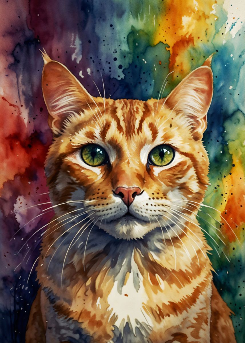 'Orange Cat Watercolor Portrait' Poster, picture, metal print, paint by ...